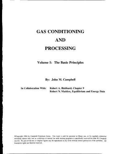 دانلود کتاب Gas Conditioning and Processing: The Basic Principles